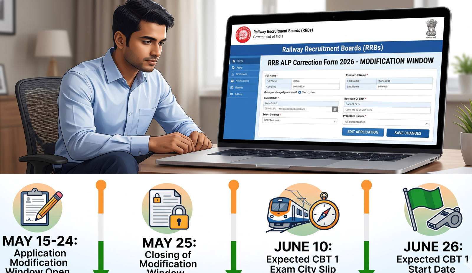 RRB ALP Correction Form 2026 link is active from June 17–26