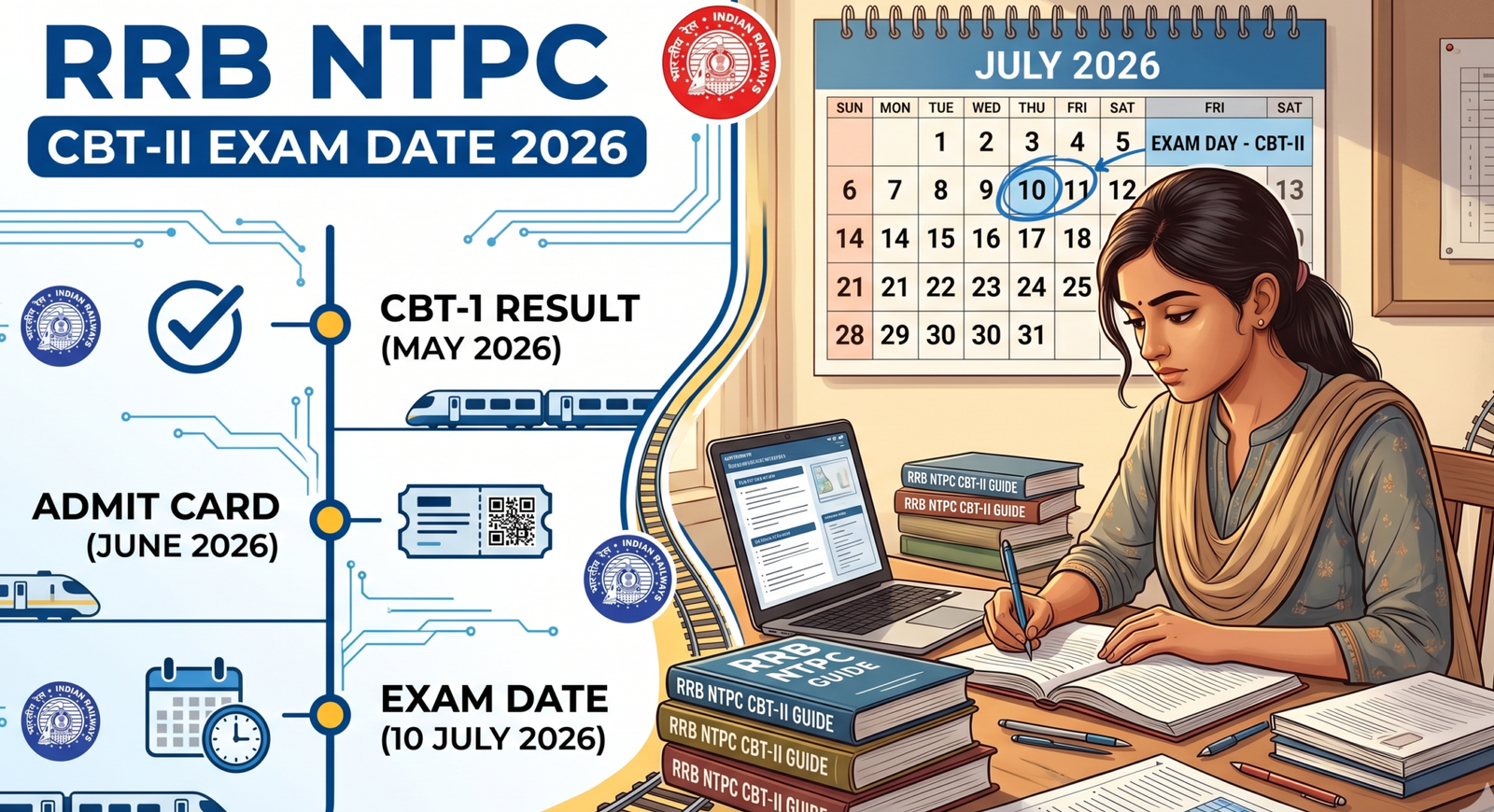 RRB NTPC CBT-II exam date 2026 Graduate is 10 July.